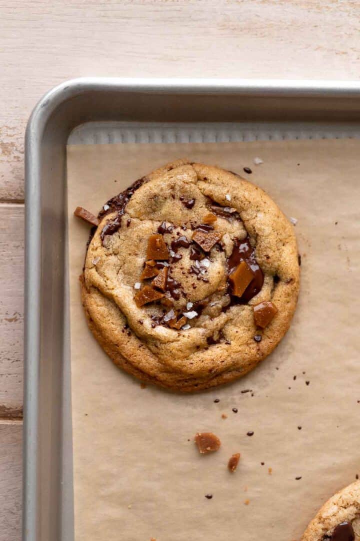 Brown Butter Toffee Chocolate Chip Cookies - Cambrea Bakes