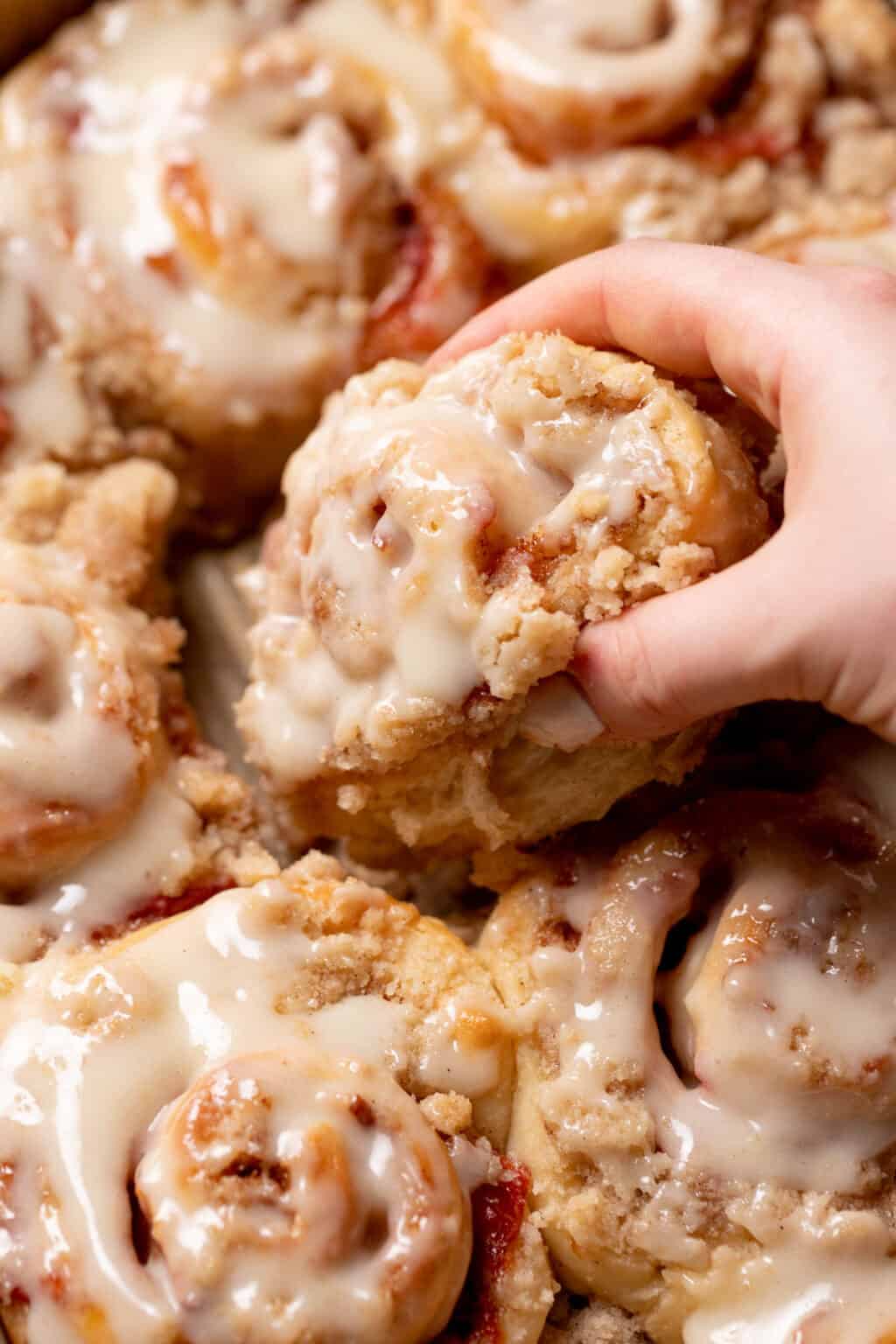 Homemade Peach Cobbler Cinnamon Rolls - Cambrea Bakes