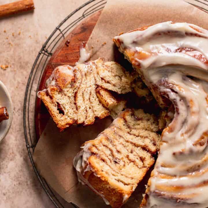 Giant Cinnabon Cinnamon Roll Cake (with video) - Cambrea Bakes