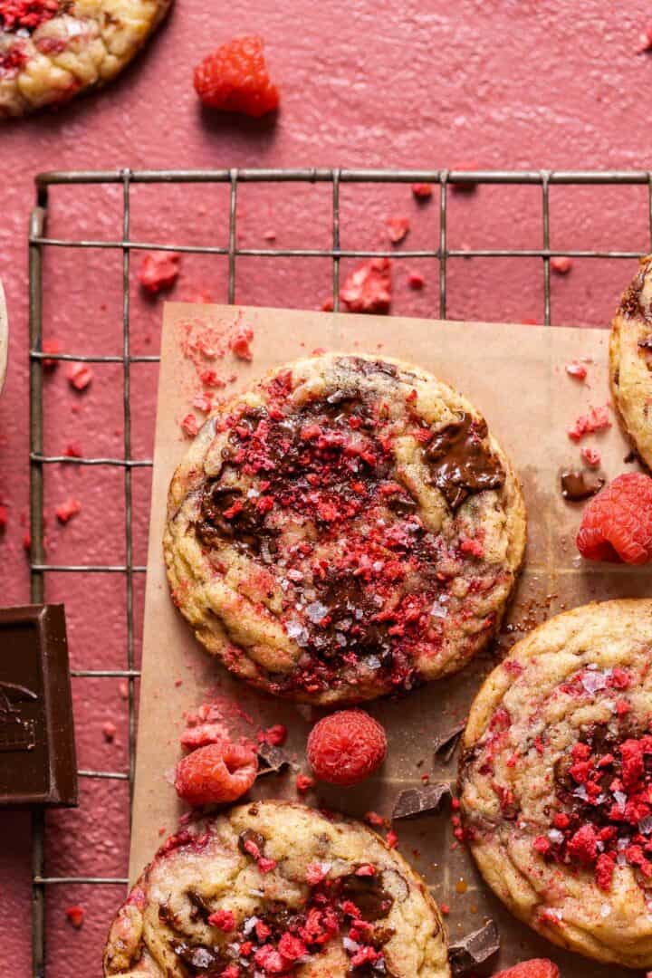 Raspberry Chocolate Chip Cookies - Cambrea Bakes