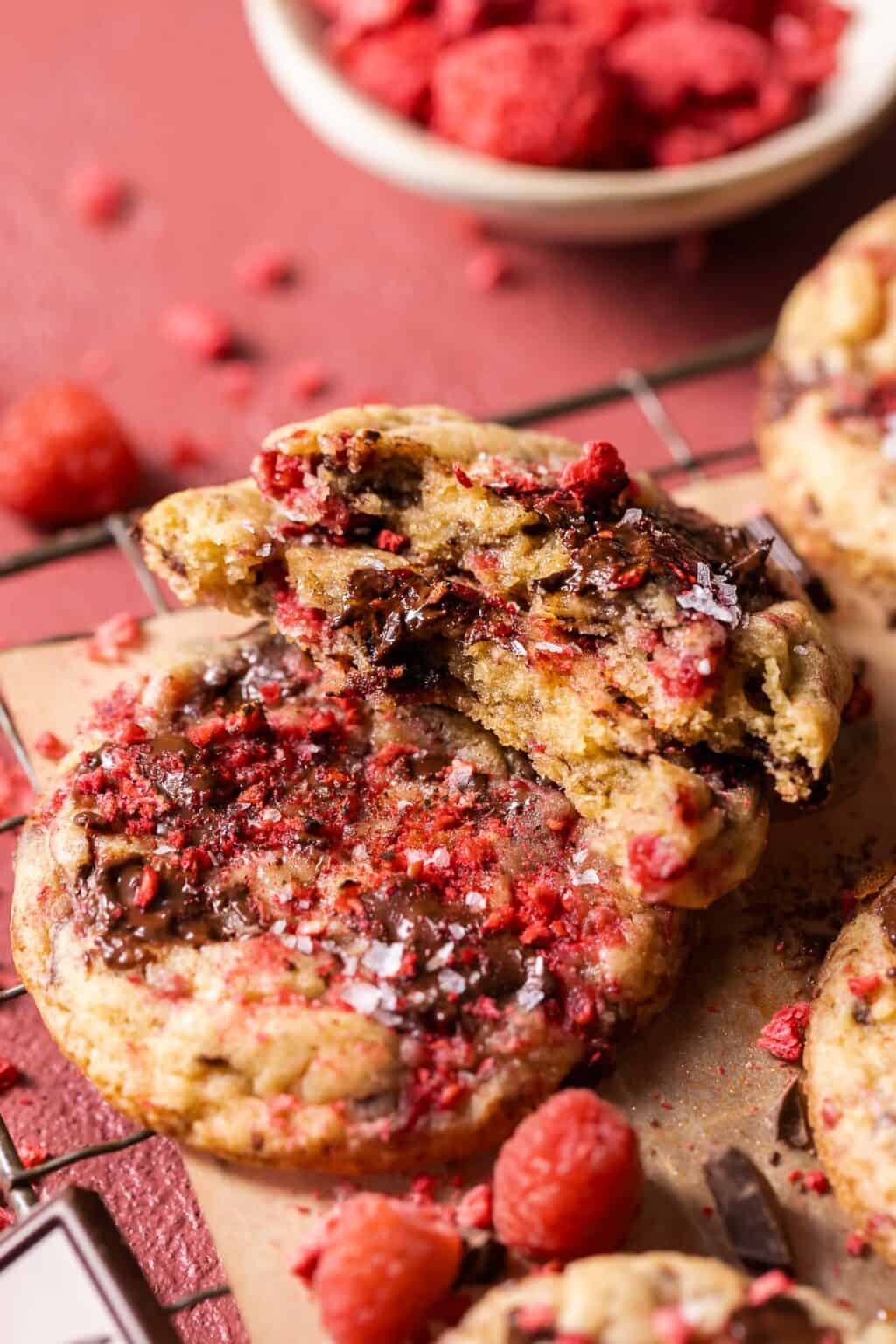 Raspberry Chocolate Chip Cookies - Cambrea Bakes
