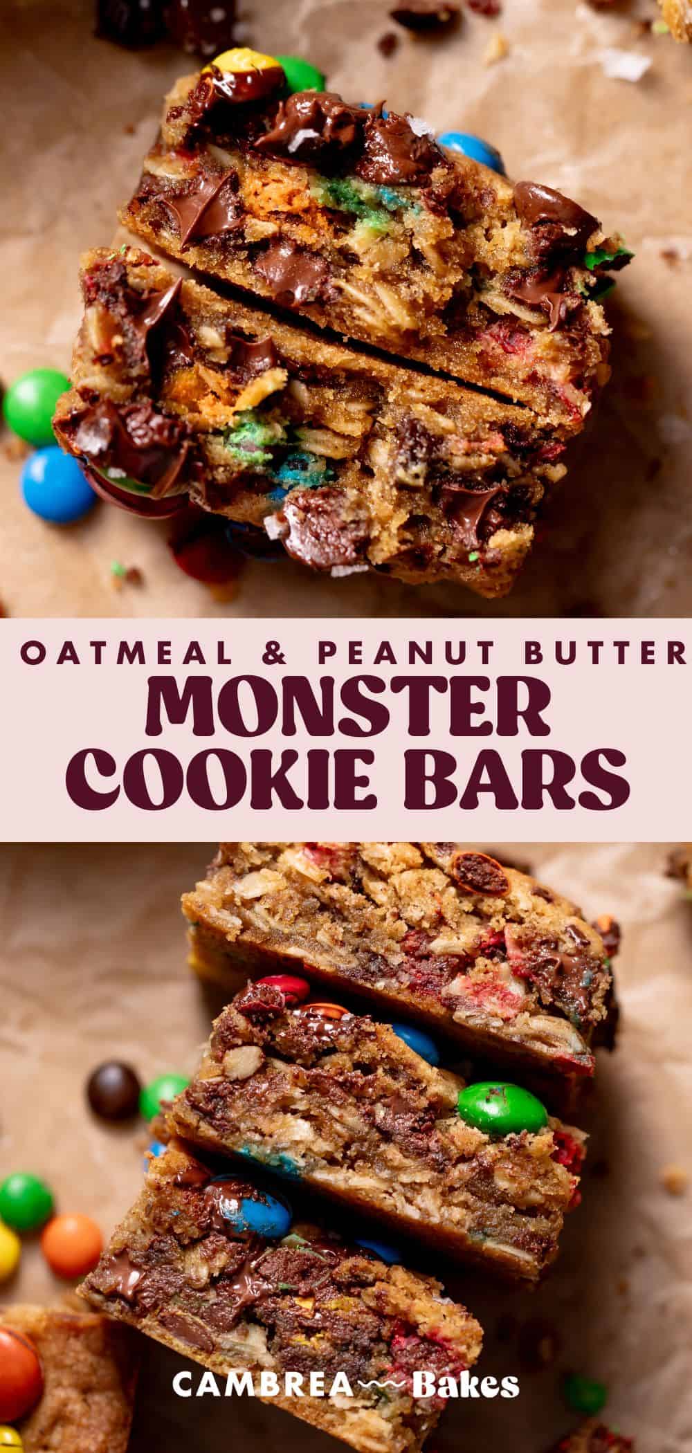 Bakery-Style Monster Cookie Bars Loaded with M&Ms - Cambrea Bakes
