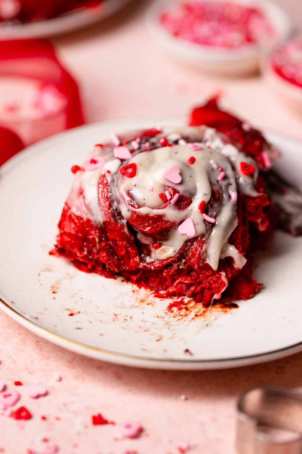 Red Velvet Cinnamon Rolls with Cream Cheese Frosting - Cambrea Bakes