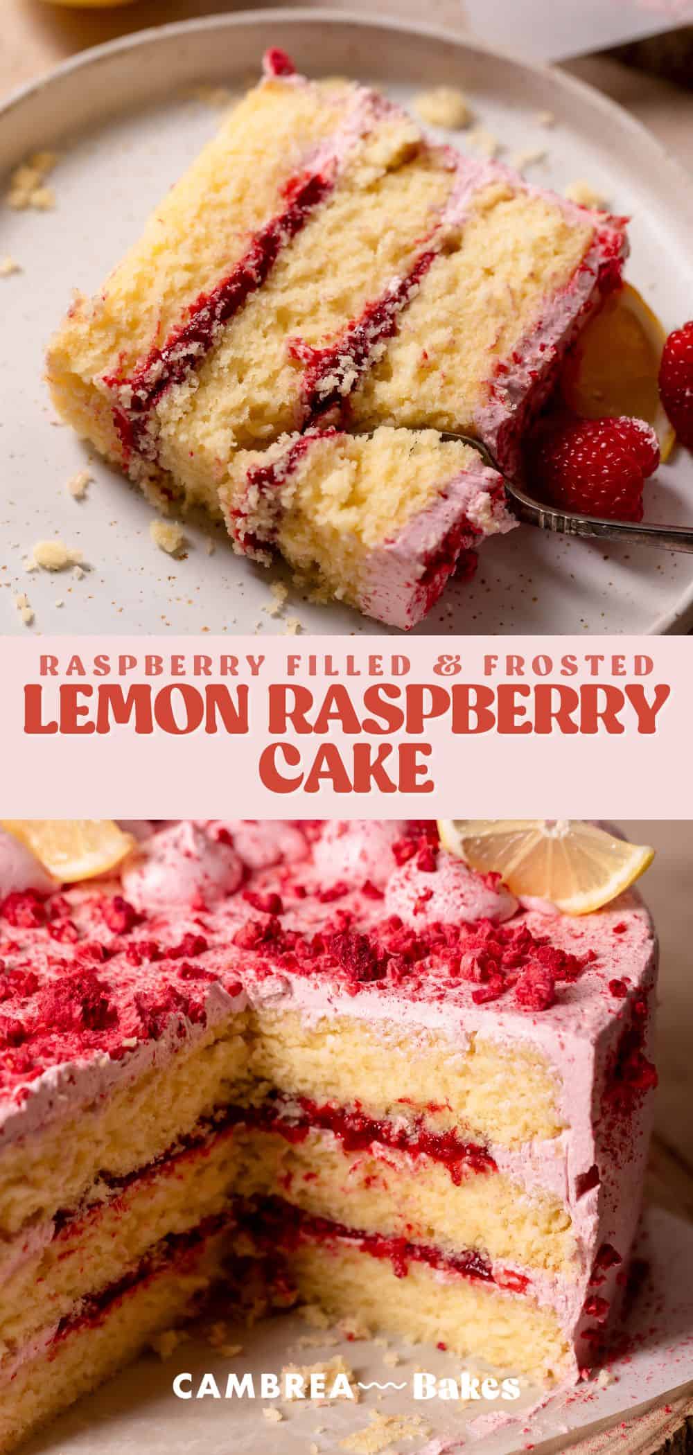 Moist Lemon Cake with Raspberry Frosting - Cambrea Bakes