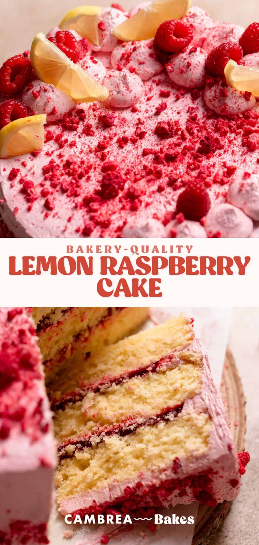 Moist Lemon Cake with Raspberry Frosting - Cambrea Bakes