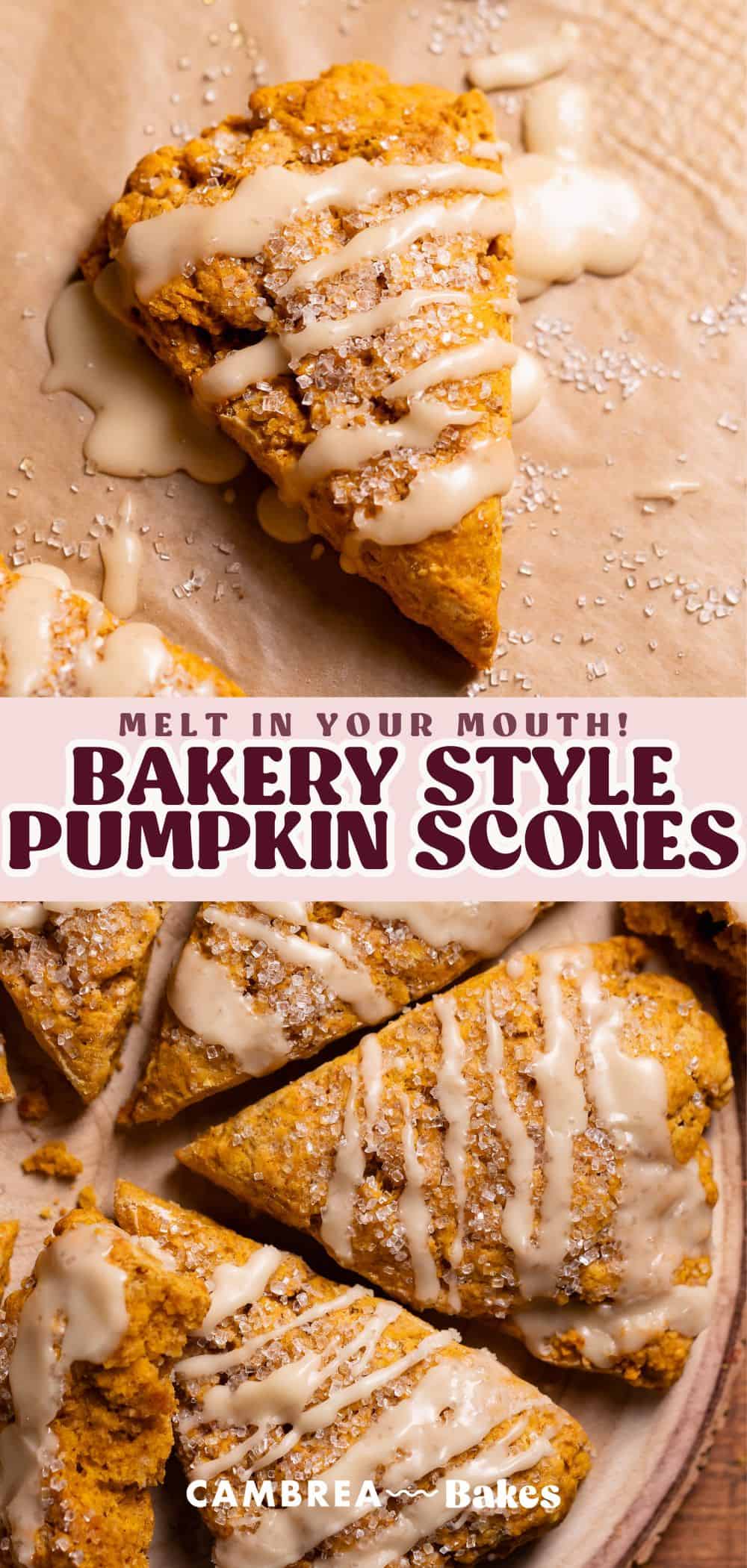 Bakery-Style Pumpkin Scones with Maple Glaze - Cambrea Bakes
