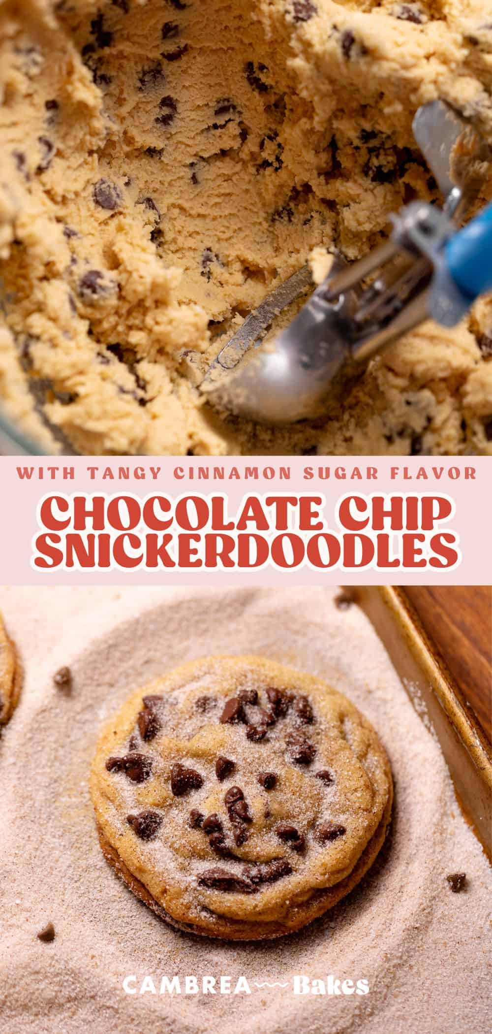 Thick & Gooey Chocolate Chip Snickerdoodle Cookies - Cambrea Bakes
